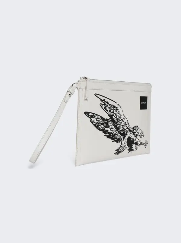 LANVIN / xFUTURE/Eagle print Pouch/ポーチ/レザー/WHT Lanvin X Future Zipped Flat Pouch With Eagle Print In White